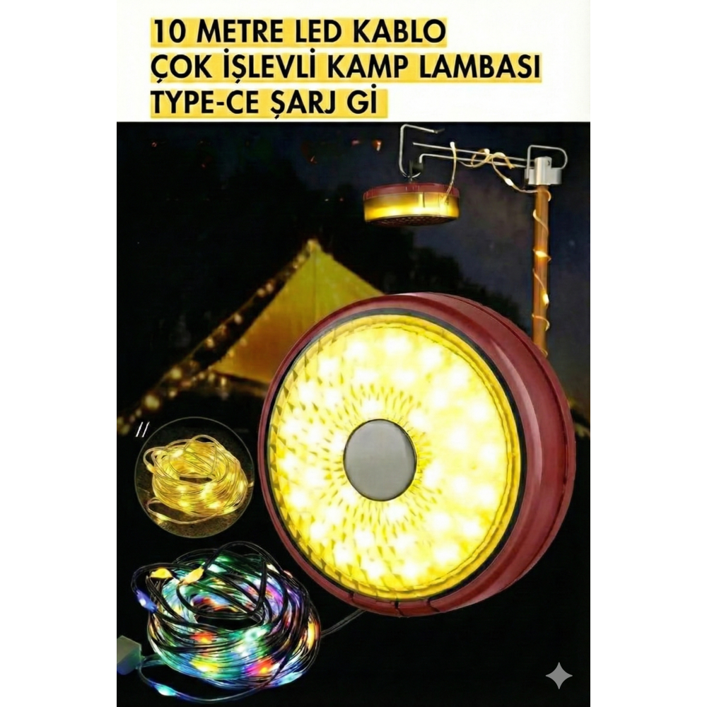 Şarjlı 10 Metre Ledli Şarj Göstergeli 7 Işık Modlu Hareketli Ve Flaşör ...
